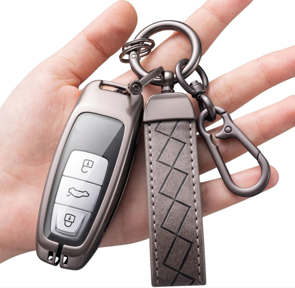 Leather Key Fob Case Cover Bag Metal Keychain for Audi Key fob case ...