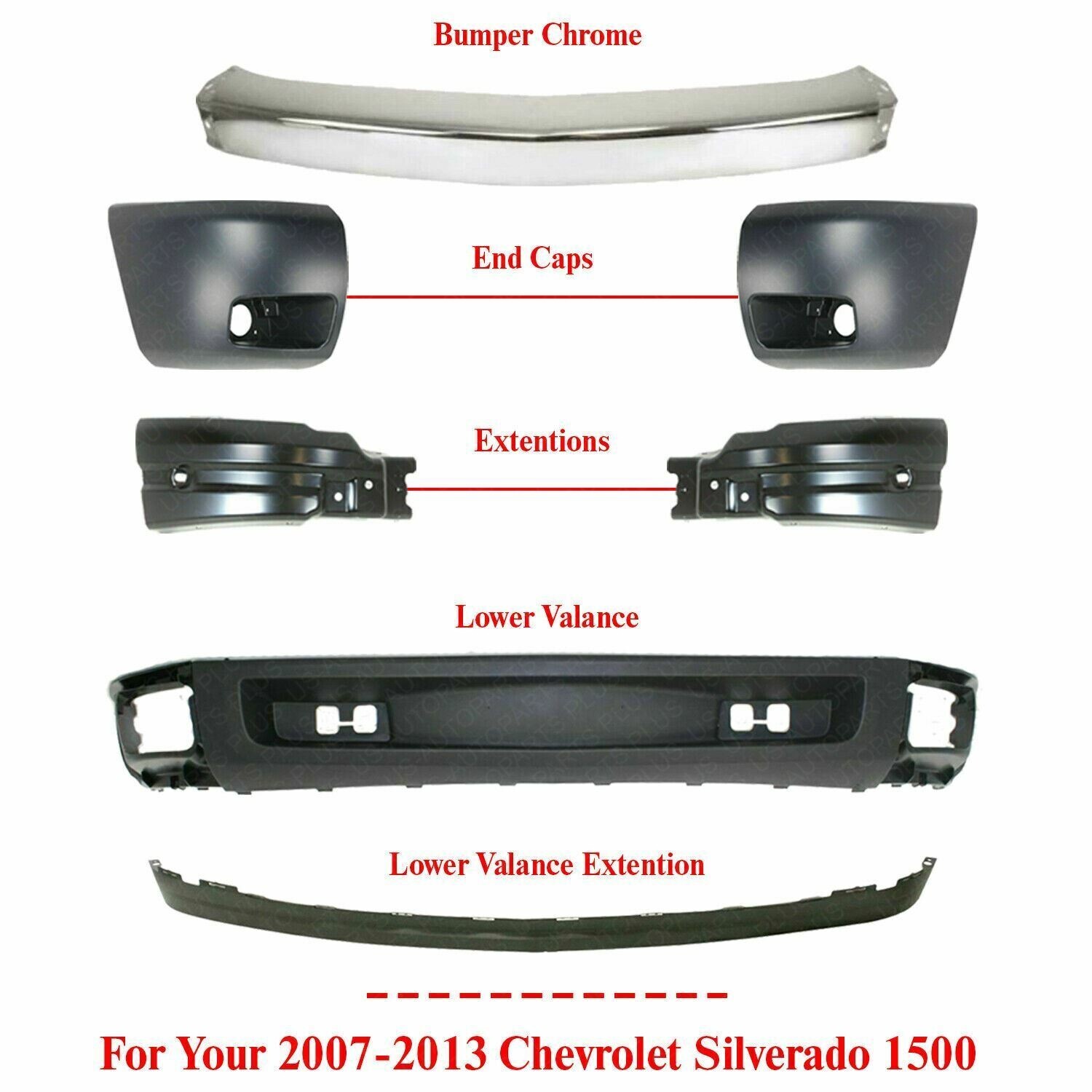 Front Bumper Steel Chrome Kit & End Caps For 2007-2013 Chevrolet ...