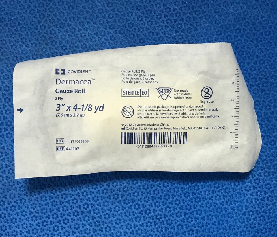 Covidien 441107 Dermacea Sterile Gauze Roll 3" x 4-1/8 yd, 3 ply, new ...