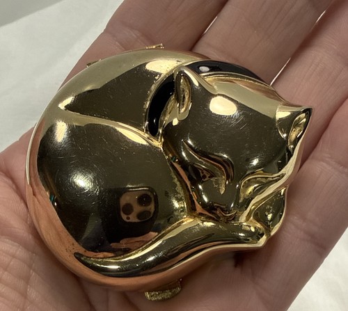 Vintage Estee Lauder “Cat Nap” Lucidity Powder Compact Gold Cat black ...