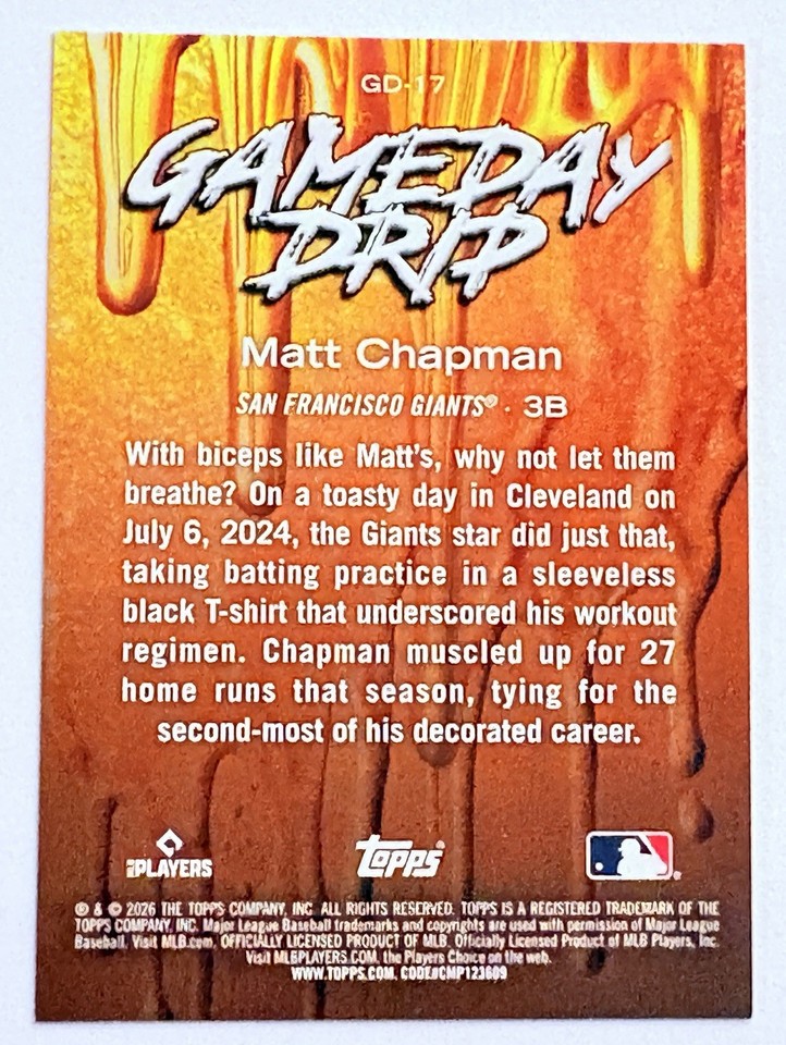 2026 Topps Series 1 Celebration - Gameday Drip Matt Chapman #GD-17 | eBay
