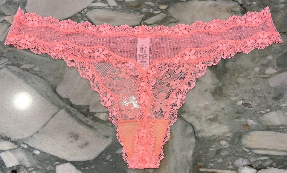 NEW Victoria Secret Dream Angels Sheer Dot Lace Thong Panty - Neon ...