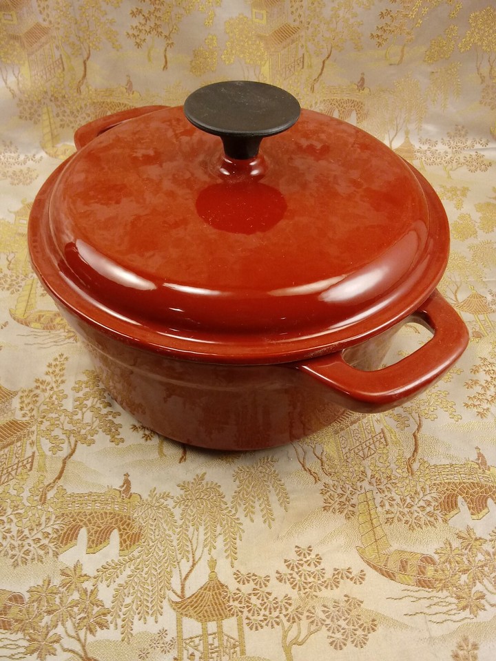 Field Chef Red Cast Iron Enameled Covered Pot Dutch Oven 3.7Qt | eBay
