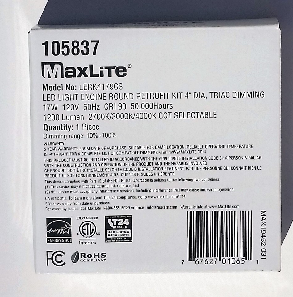 Maxlite LERK4179CS 17W 4" Round LED replace Fluorescent Circline Circle ...