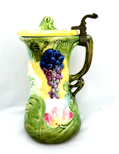 Antique Art Nouveau Majolica Pitcher w/ Lid ~ Girl w/ Flowing Hair | eBay