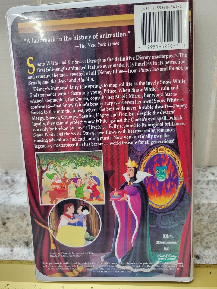 Snow White and the Seven Dwarfs VHS 1994 Animated Classic Walt Disney ...
