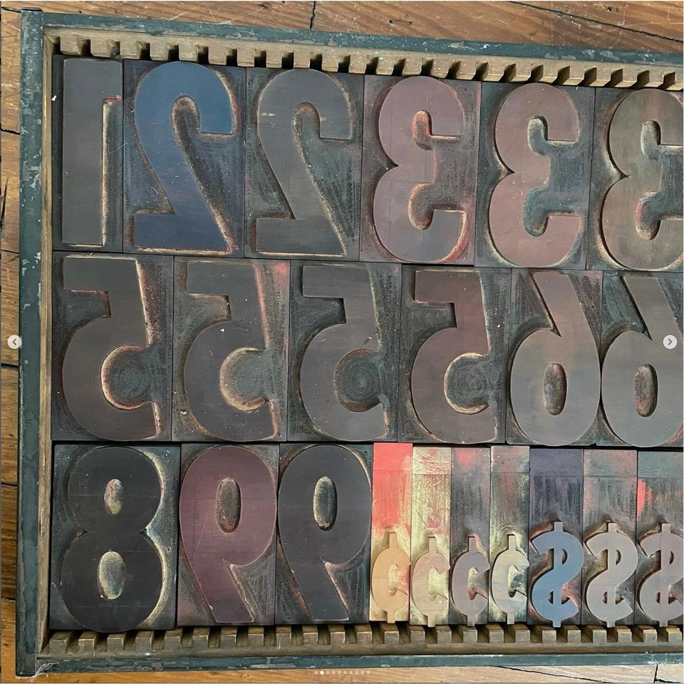 ENTIRE TRAY Vintage Letterpress Wood Type Block Number Symbol ...