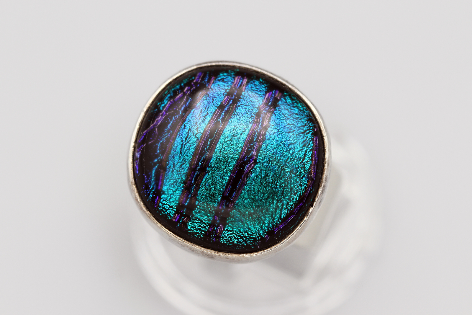 Minimalist Colorful Foiled Glass Ring Size 9, Round Iridescent Dichroic ...