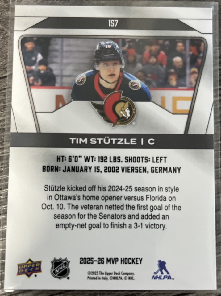 2025-26 Upper Deck MVP Tim Stutzle - Ottawa Senators #157 Base | eBay
