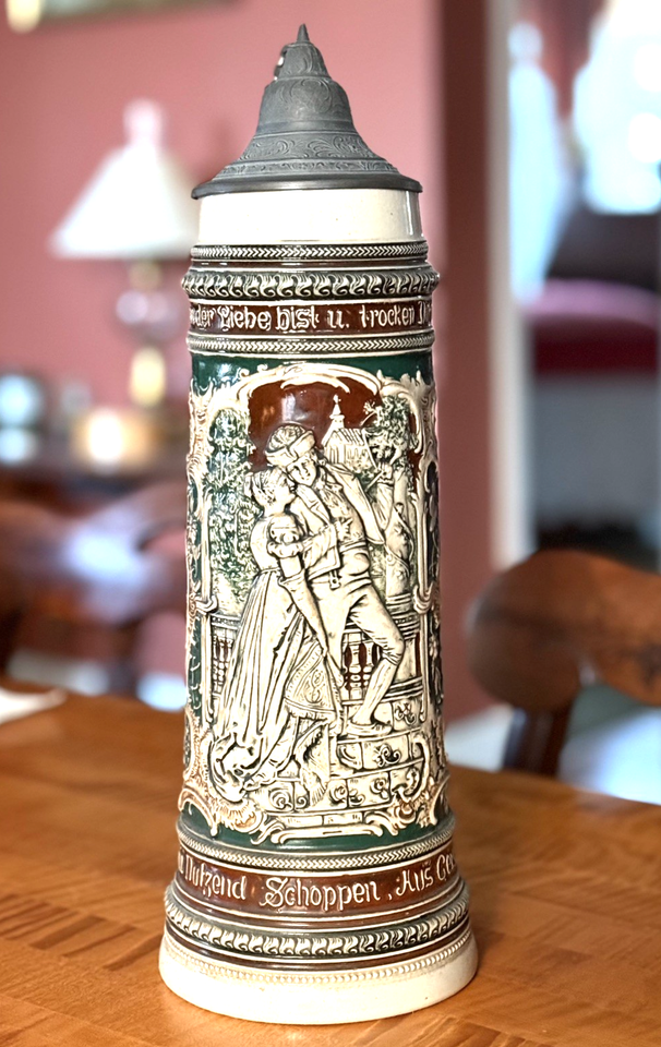 Large German Relief Stein with Elaborate Pewter Lid circa 1890 - 1930 ...