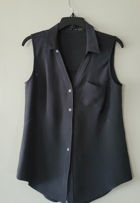 Magaschoni Collection Sleeveless Elegant Collar shirt Top 100% silk ...