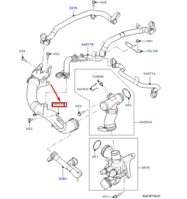 LAND ROVER RANGE ROVER IV L405 Engine Heater Water Hose LR121446 NEW ...