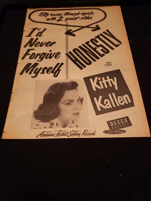 Kitty Kallen I'd Never Forgive Myself Rare Original Promo Poster Ad ...