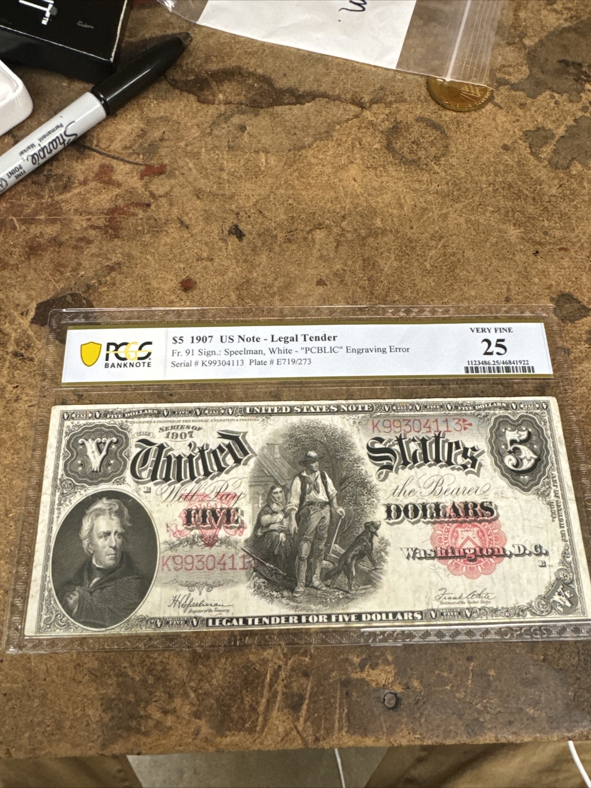 1907 $5 LEGAL TENDER WOOD CHOPPER NOTE FR.91 PCBLIC ERROR PCGS VF 25 | eBay