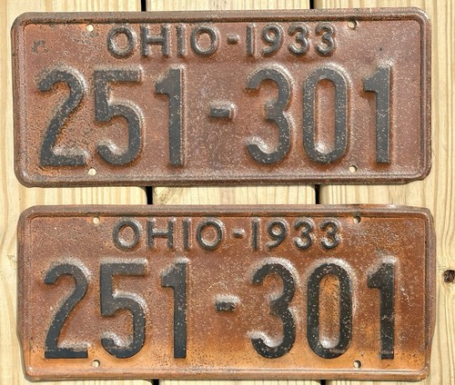 Matching Pair 1933 OHIO License Plate Tags 251-301 Depression Era ...