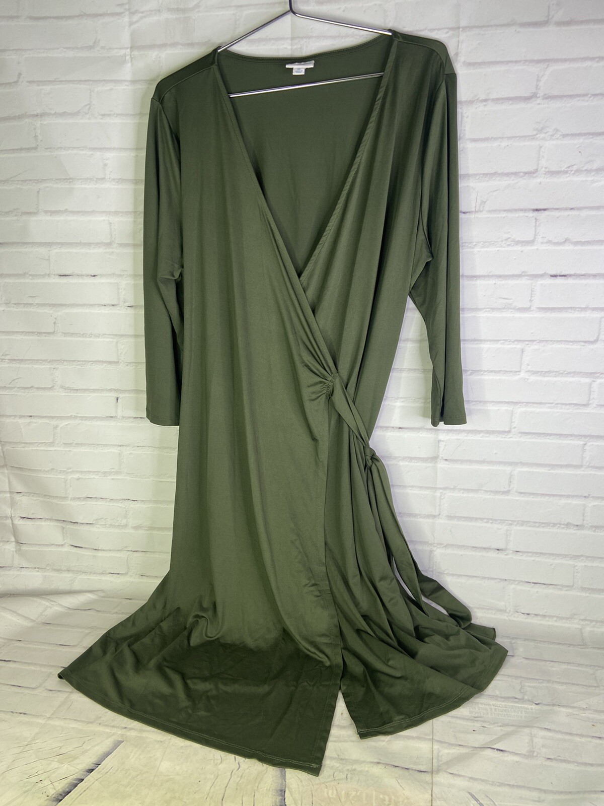 LuLaRoe Womens Michelle True Wrap Dress V-Neck Stretch Solid Green Size ...