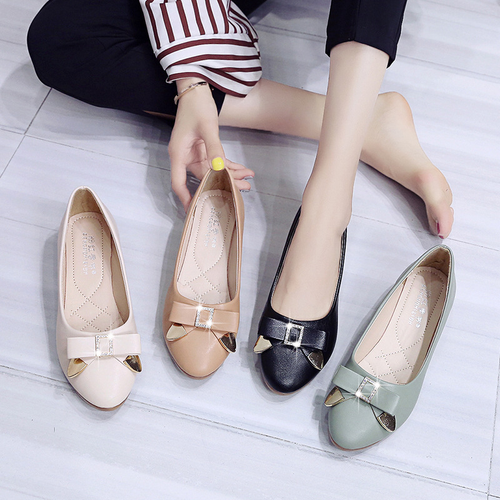 Bow Rhinestone Square Buckle Flat Single Shoes Bean Shoes Simple Women ...
