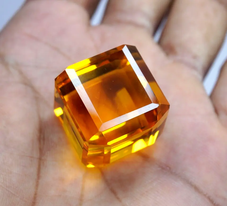 151 Ct+ Brazilian Certified Natural Shiny Yellow Citrine Cube Cut Loose ...