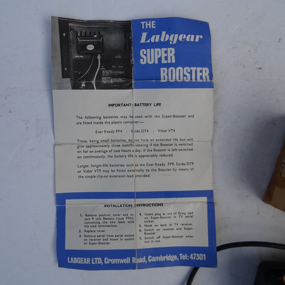 Vintage 405 TV LABGEAR Booster VHF Television Aerial Signal Booster ...