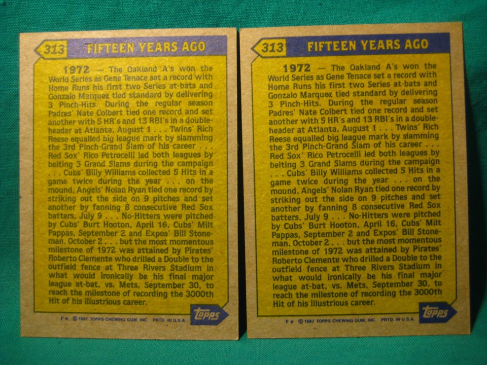 1987 Topps #313-Turn Back the Clock-Roberto Clemente -Lot of 2 | eBay