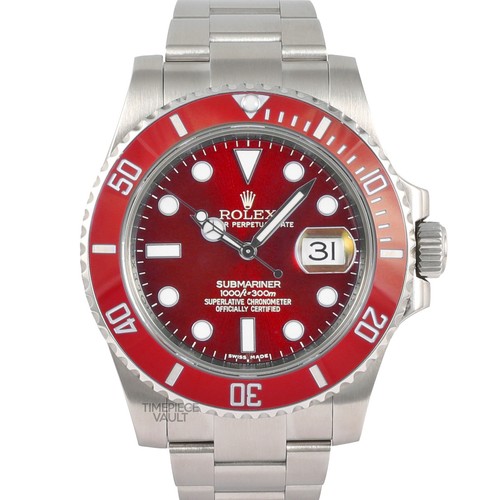 Rolex Men Submariner 116610LN Date Steel 40mm Custom Red Ceramic Bezel ...