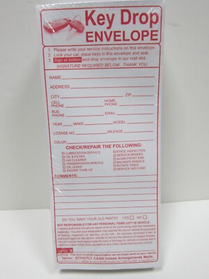 100 Key Drop Early Night Envelopes White w/ Red Ink Moist & Seal 4-1/8 ...