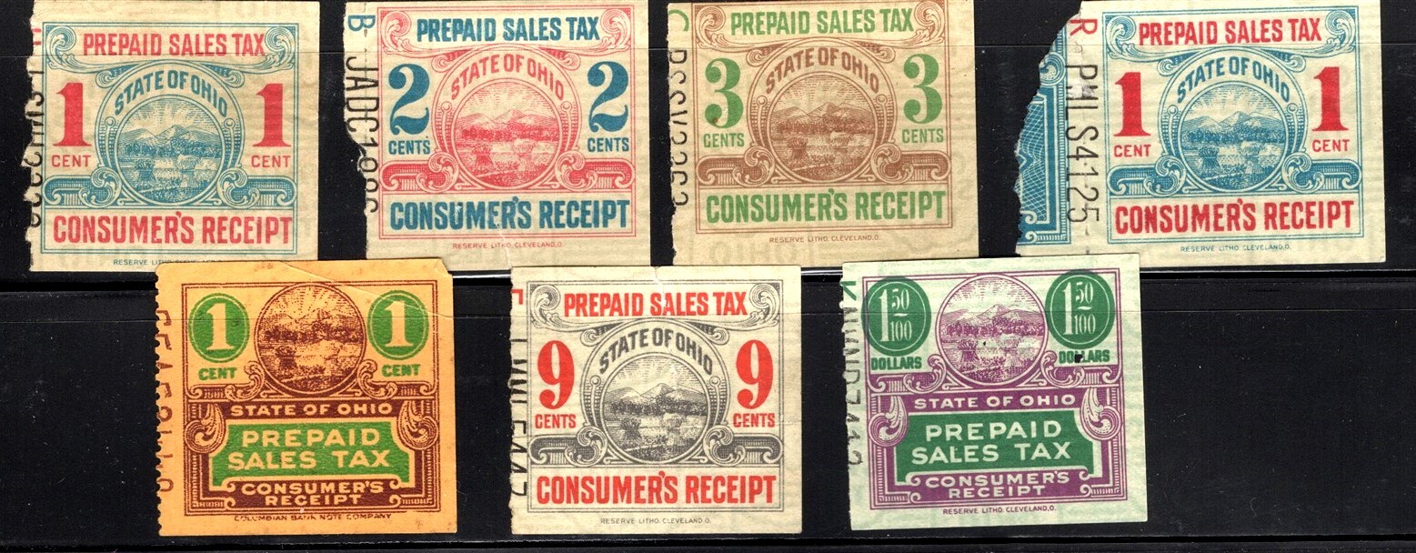 Lot of 7 Ohio State Prepaid Sales Tax Consumer's Receipt Stamps | eBay
