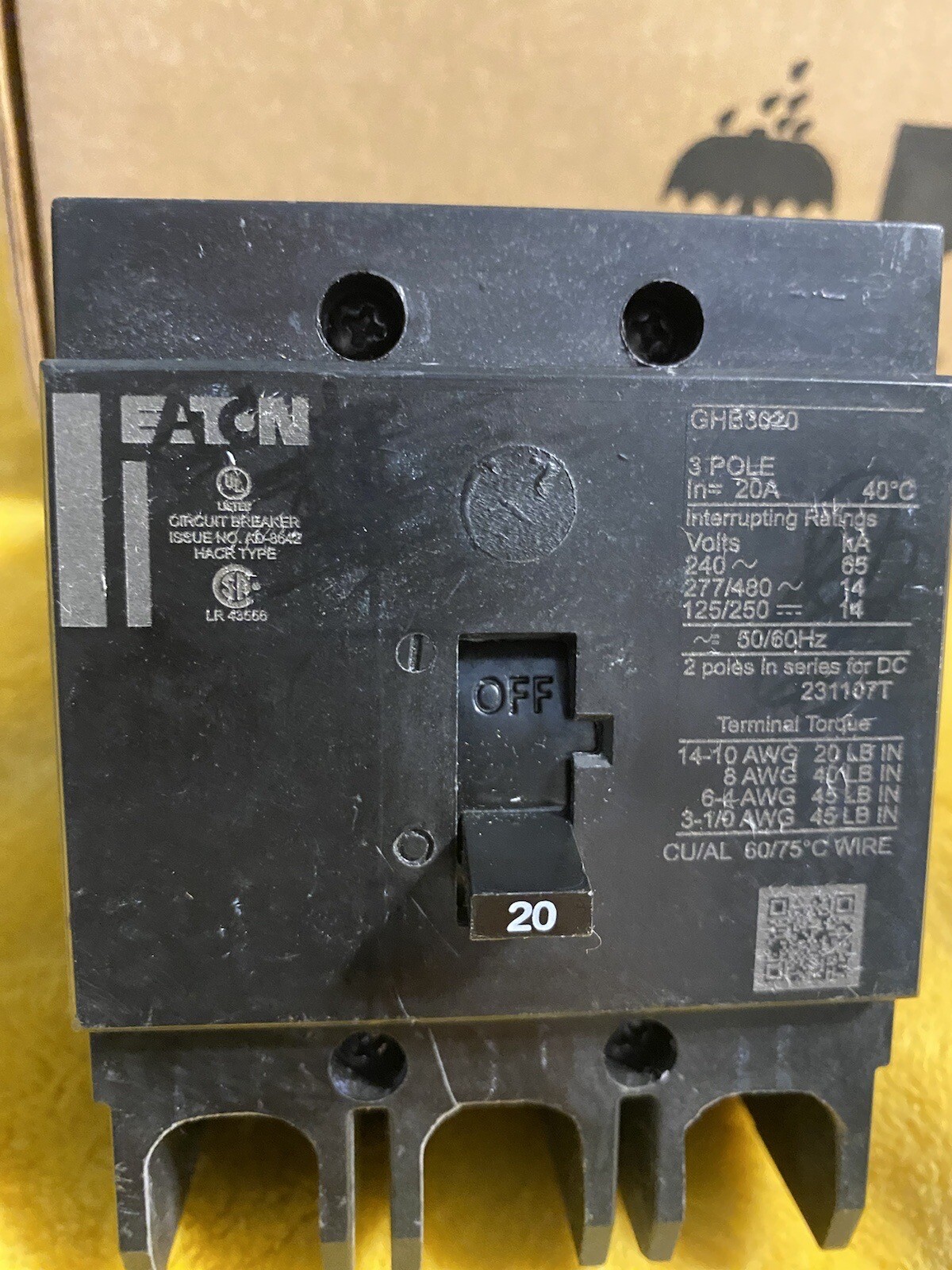 Eaton GHB3020 20A 480V Circuit Breaker - Black for sale online | eBay