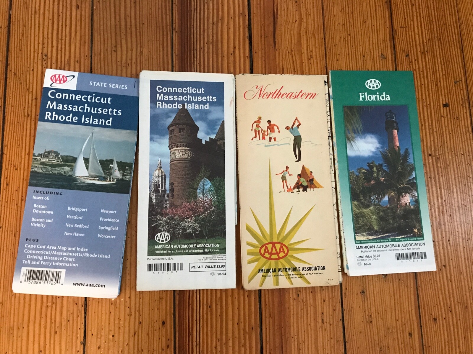 Lot of 4 vintage AAA road maps of New England, Florida, and ...