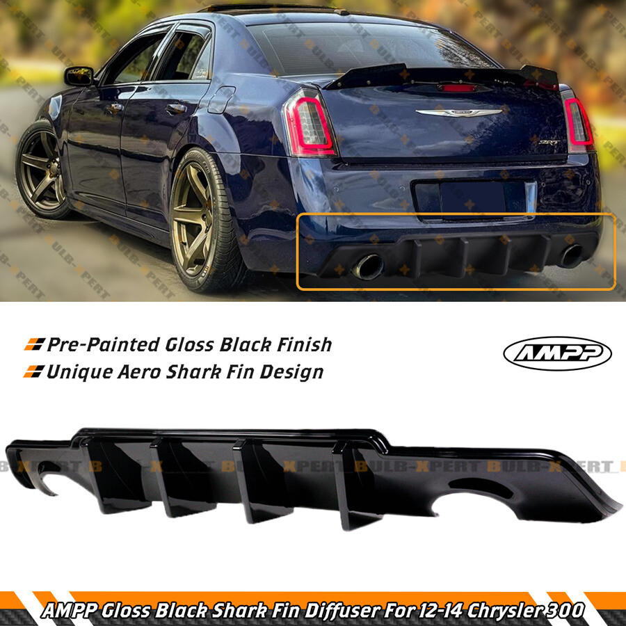FOR 2012-2014 CHRYSLER 300 300S AMPP GLOSS BLACK SHARK FIN REAR BUMPER ...