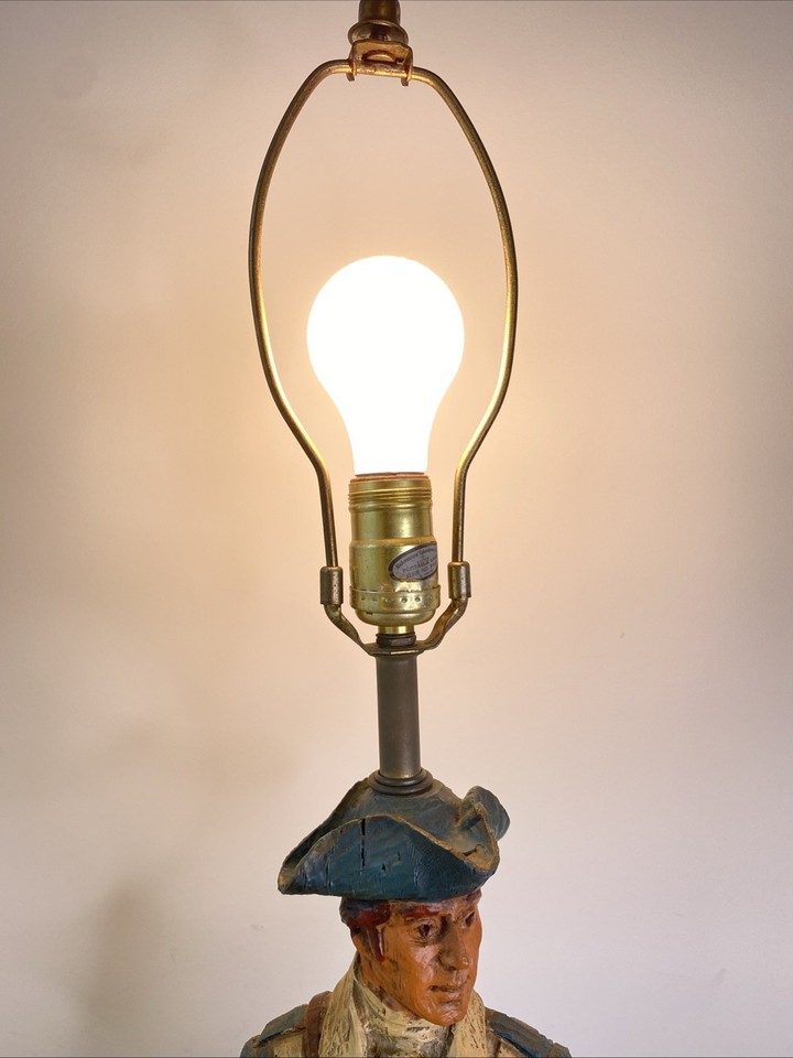 Rare Minuteman Colonial Soldier Table Lamp 24" 1971 DUNNING INDUSTRIES ...