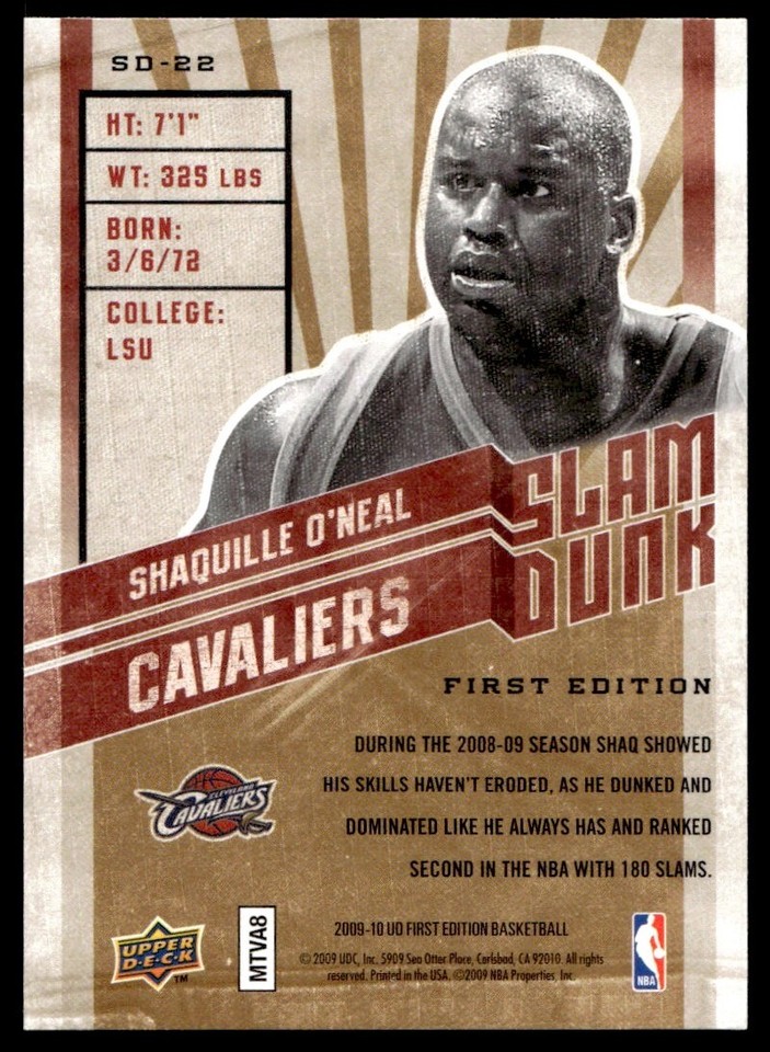 2009-10 Upper Deck First Edition Slam Dunk Shaquille O'Neal A18 #SD-22 ...