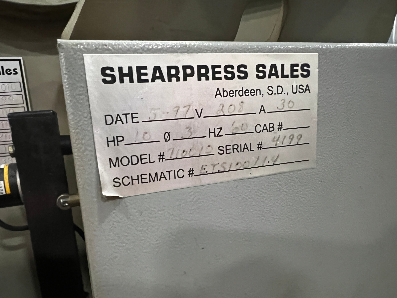 100 TON X 10' ACCURPRESS, MODEL 710010, NEW 1997, 8'6" BETWEEN, ETS100 ...