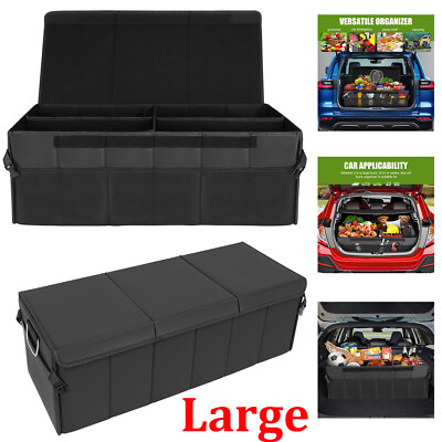 Large Trunk Organizer PU Leather Foldable Cargo Storage Box For Car ...
