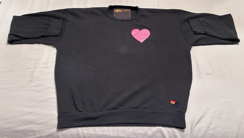 Aviator Nation Glitter Heart Charcoal Neon Pink Sweatshirt, Size Medium ...