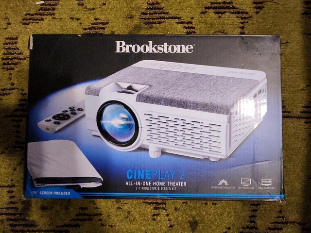 Brookstone CINE PLAY 2 120" All-in-One Home Theater Projector & Screen ...