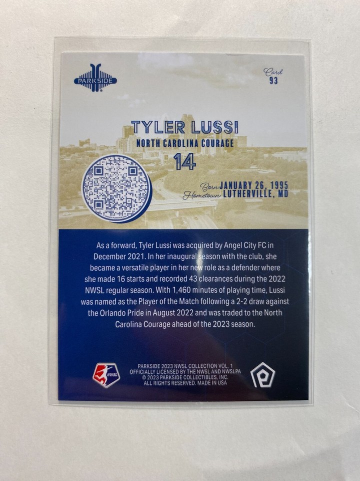 Tyler Lussi 2023 North Carolina Courage #93 Parkside Vol. 1 NWSL Card ...