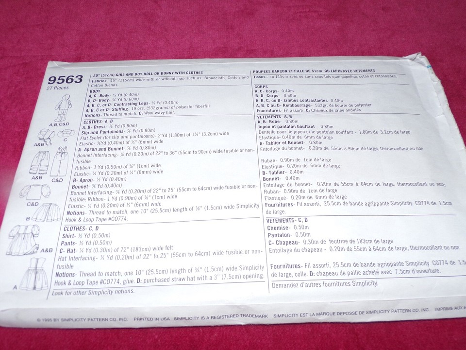 🌼 SIMPLICITY #9563 - 20" AMISH GIRL or BOY AND BUNNY WITH CLOTHES ...