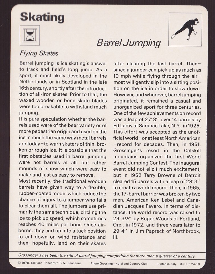 BARREL JUMPING ON SKATES Skating Grossinger's Competition 1978 ...