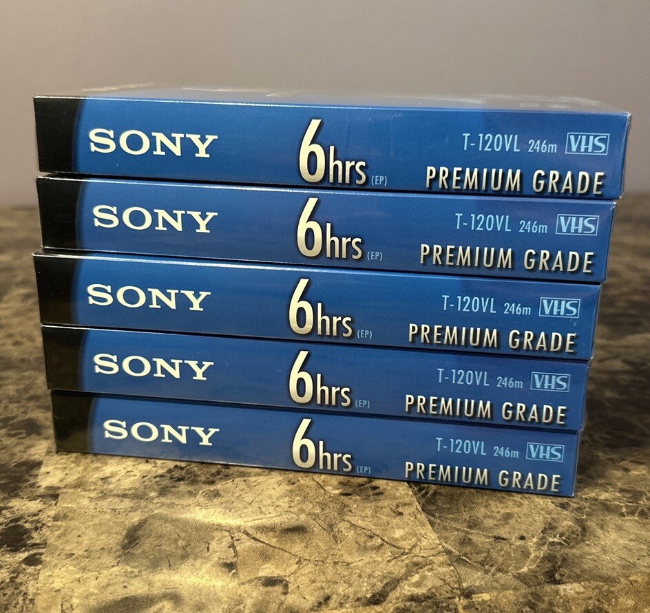 NEW & SEALED! 5 SONY VHS Tapes 6 HOURS Premium VHS (5) Pack T-120VL ...