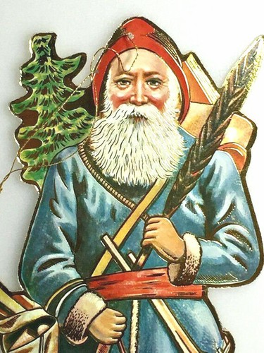 VICTORIAN SANTA 9" CHRISTMAS ORNAMENT Blue Suit Rare! MINT VINTAGE ...