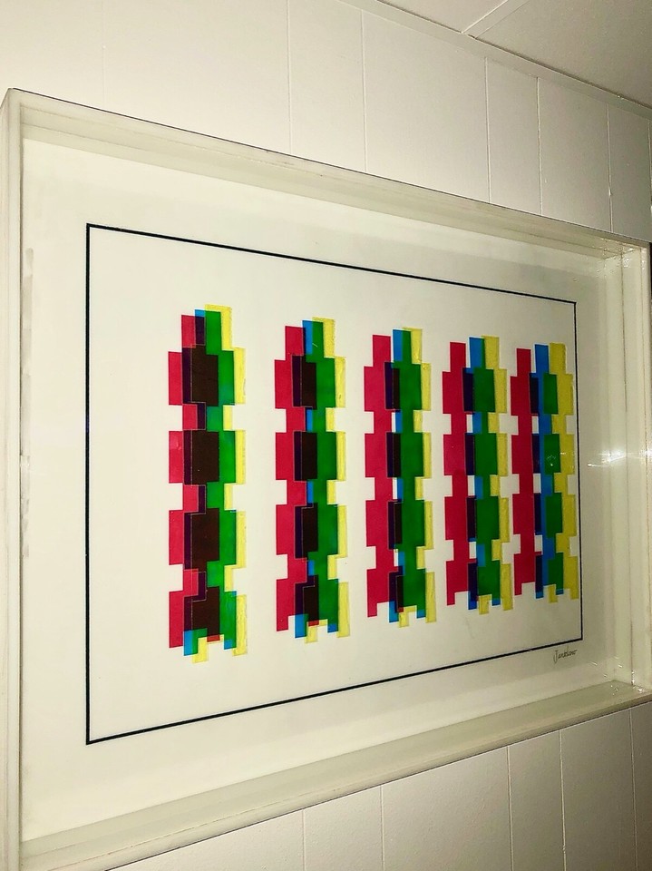 EXCELLENT LARGE LEONARD JANKLOW MIXED MEDIA KINETIC OPTICAL ART ...