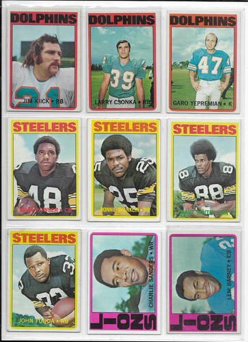 1972 Topps Football Card lot of 9, DOLPHINS+STEELERS, LARRY CSONKA, Jim ...