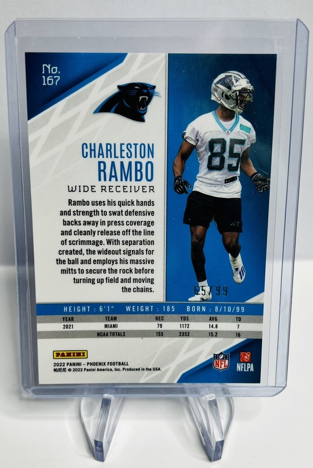 CHARLESTON RAMBO 2022 Panini Phoenix Football #167 RC Purple Lazer /99 ...