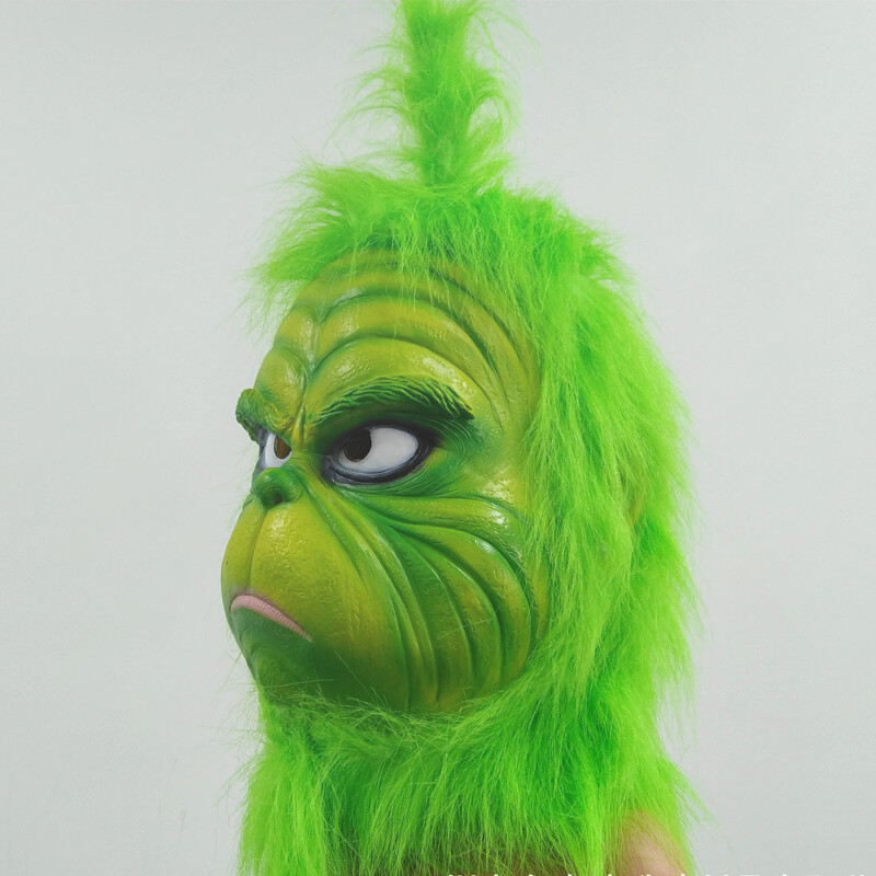 The Grinch Mask Costume with Green Furry Fur for Christmas Cosplay ...