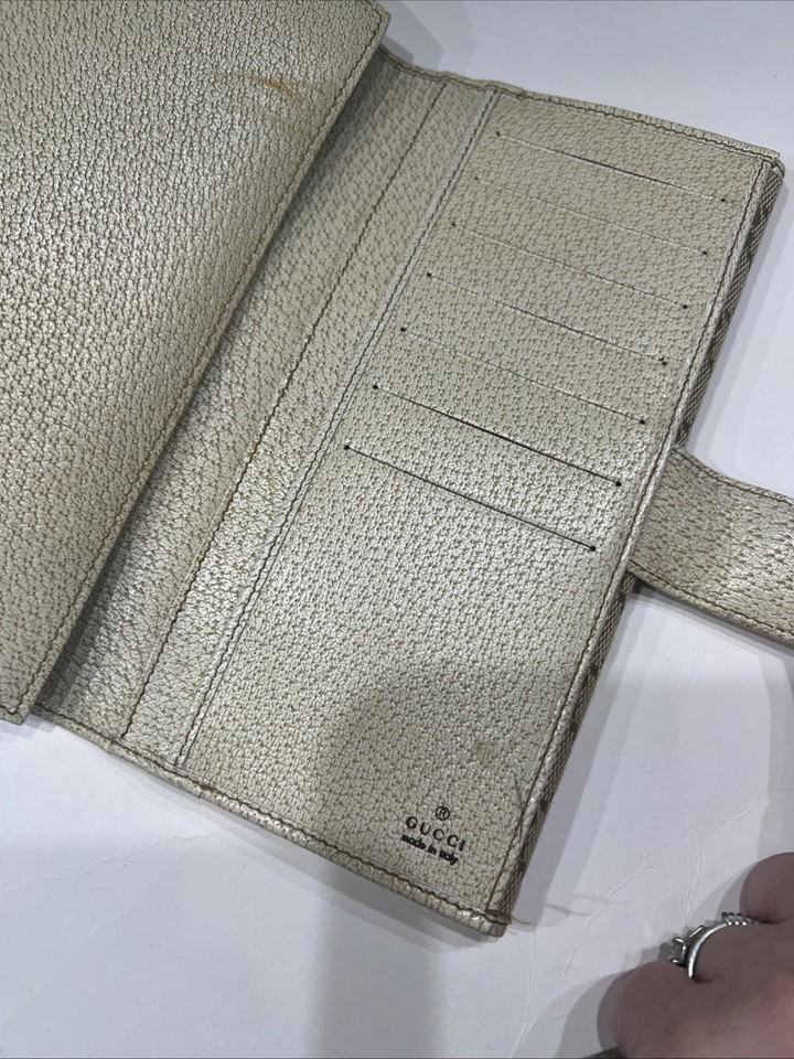 Gucci Monogram Long Wallet 14002 GG Canvas Leather Snap Closure Vintage ...