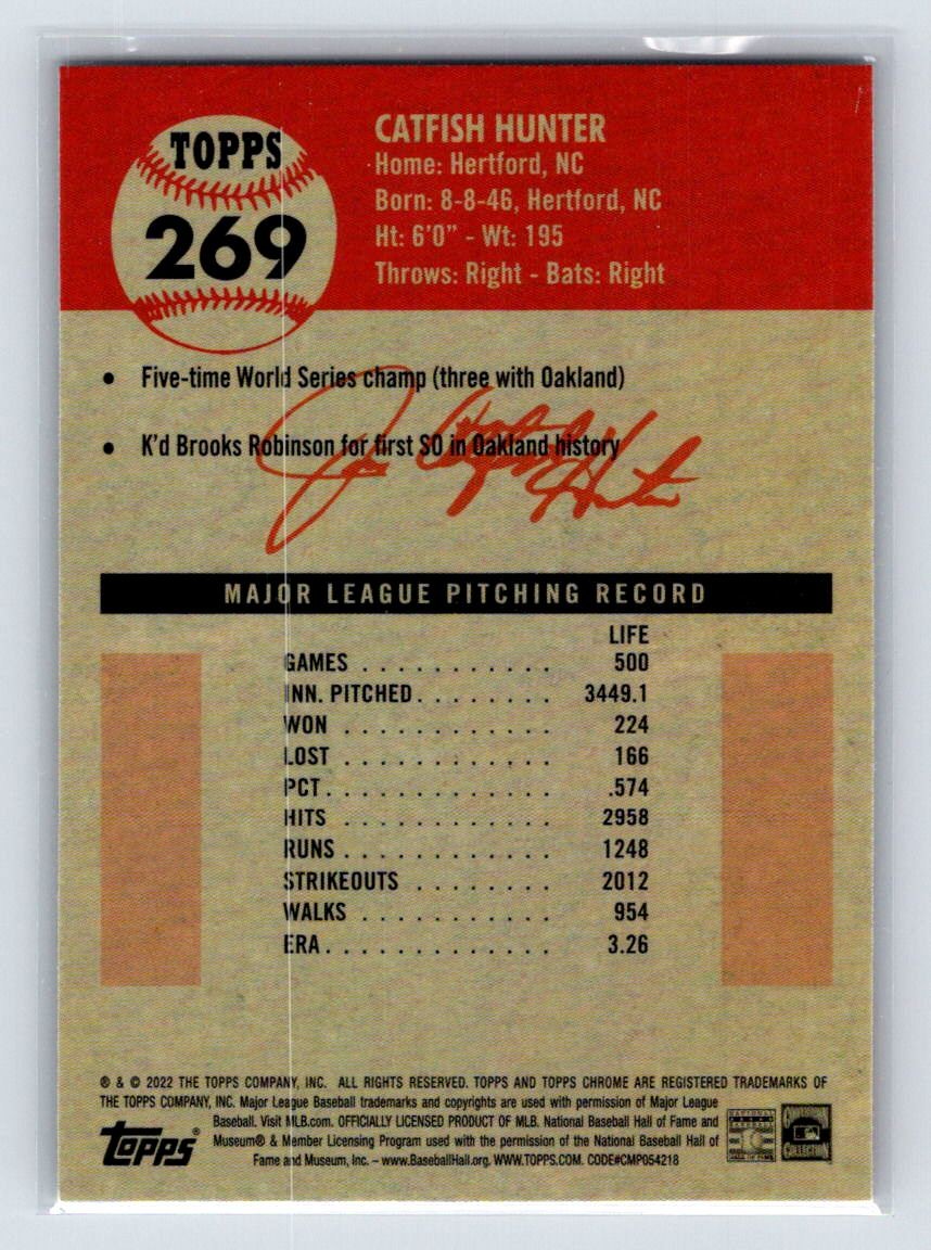 2022 Topps Chrome Platinum Anniversary - Catfish Hunter #269 Blue Prism ...