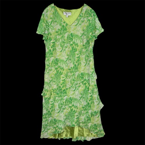Donna Ricco Green Silk Dress Sz 22W Flutter Sleeve Tiered Hem Plus Size ...
