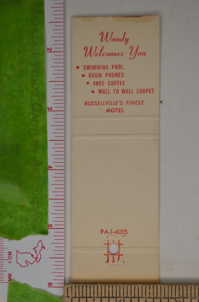Vintage Matchbook Cover Woody's Motel Russellville Hotel Arkansas 1950s ...