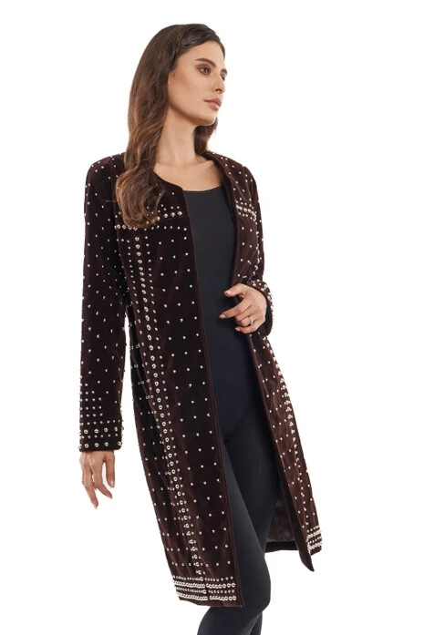 NWT Adore Womens Brown Velvet Studded Long Open Coat Size Small | eBay